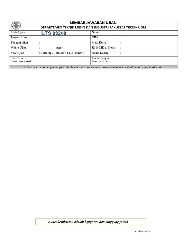 Template Lembar Jawab UTS Genap 20202021 | PDF
