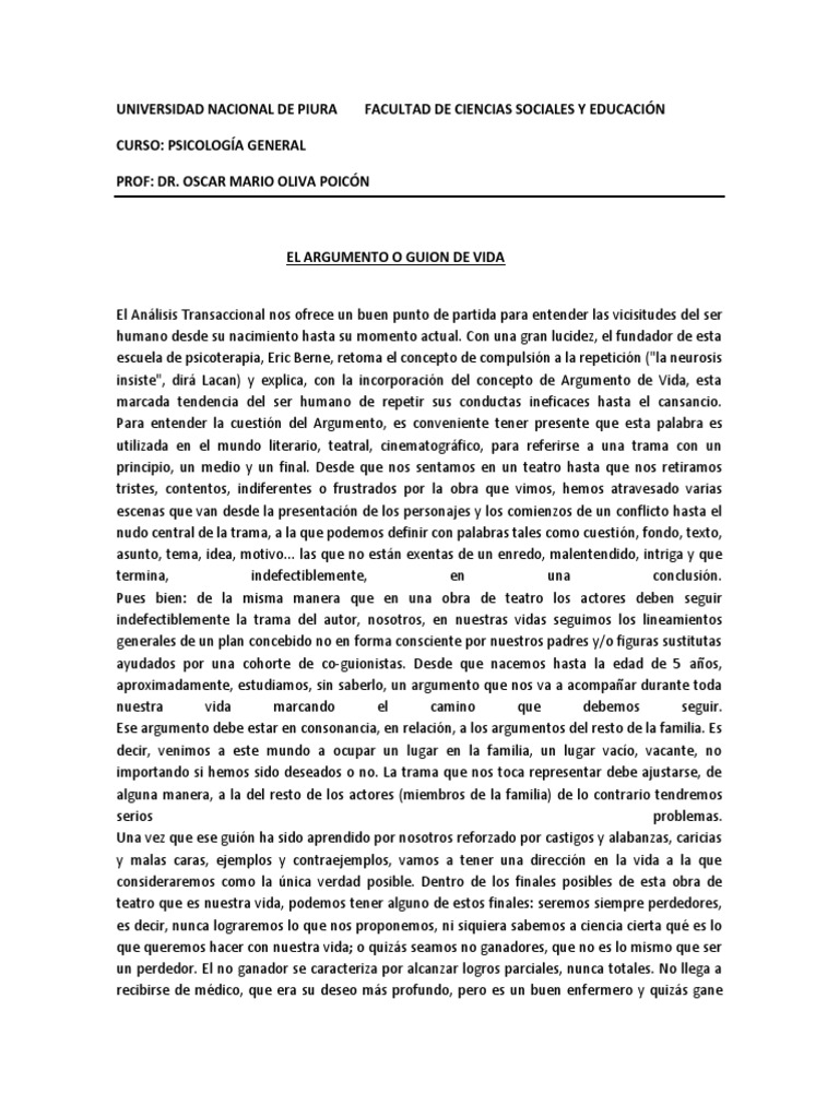 Argumento o Guion de Vida | PDF | Verdad | Comportamiento