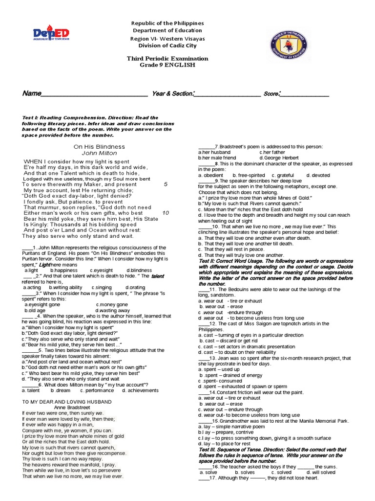 third-periodical-exam-Grade-9 | PDF