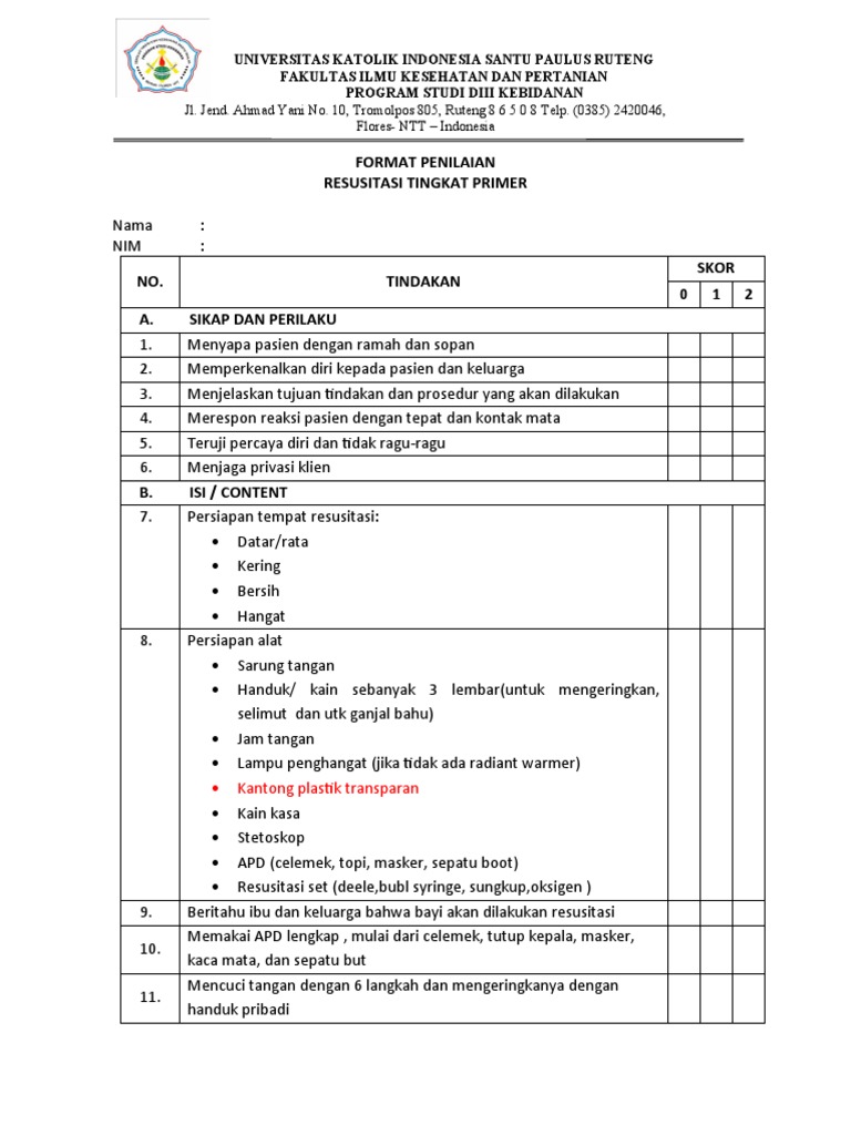 Checklis Resusitasi Dan Langkah Awal | PDF