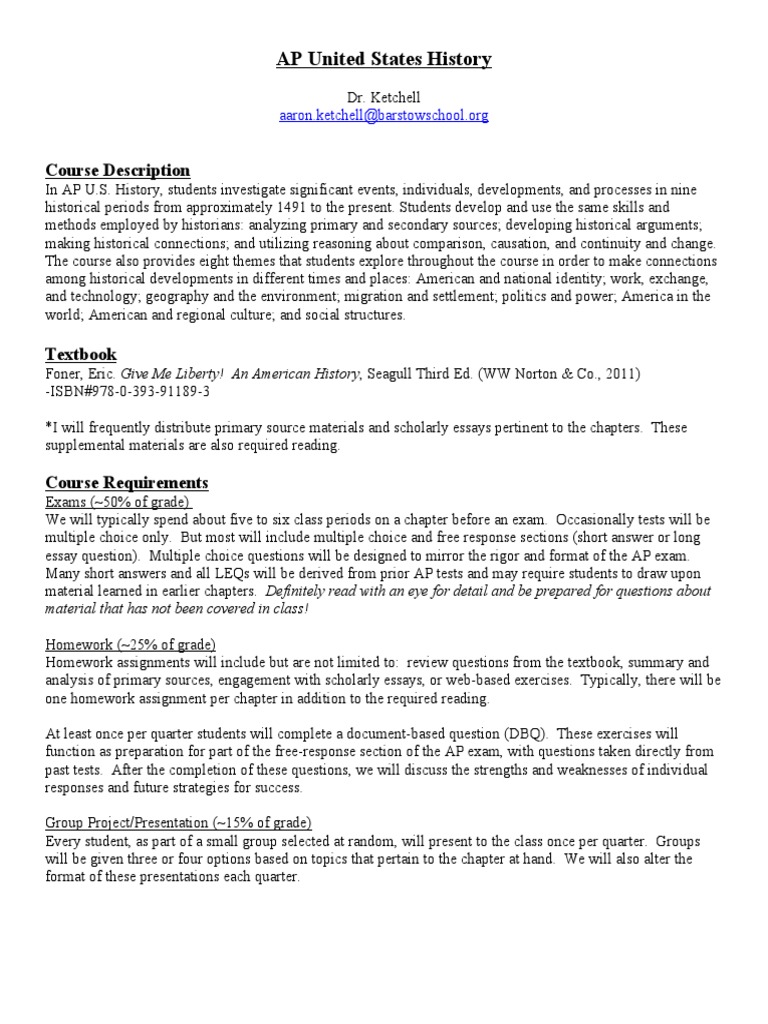 AP US History Syllabus | PDF