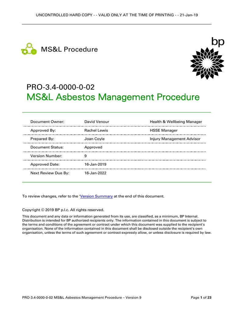 Asbestos Management Procedure | PDF | Asbestos | Risk
