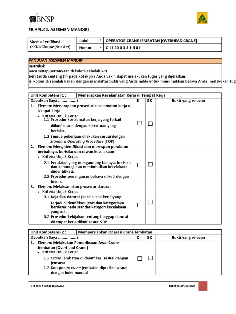FR - Apl.02. Asesmen Mandiri Oco - 2022 | PDF
