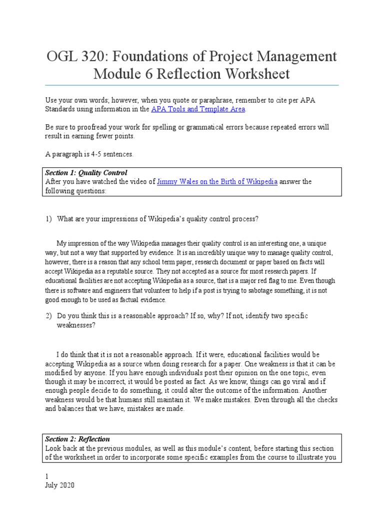 Module 6 Final Reflection | PDF
