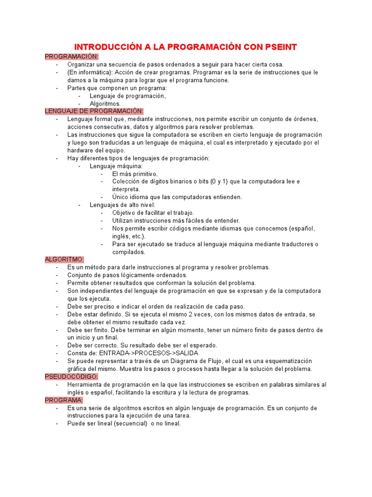 Introducción a PseInt y Algoritmos | PDF | Programación de computadoras | Programa de computadora