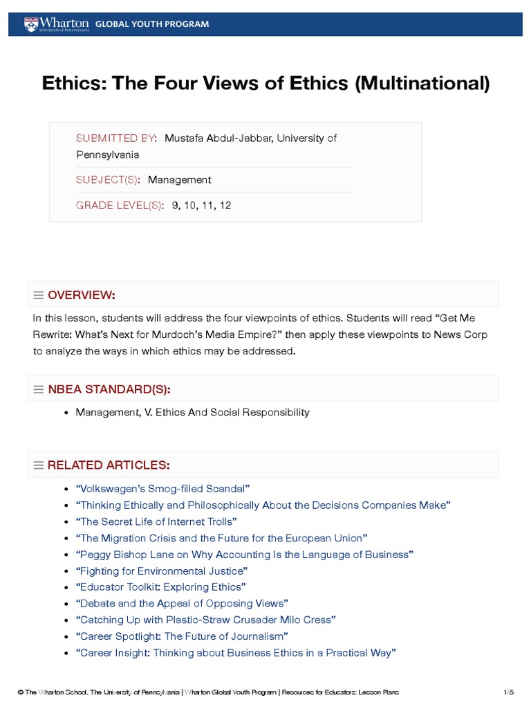 Four Perspectives on Ethics in Business | PDF | Social Science ...