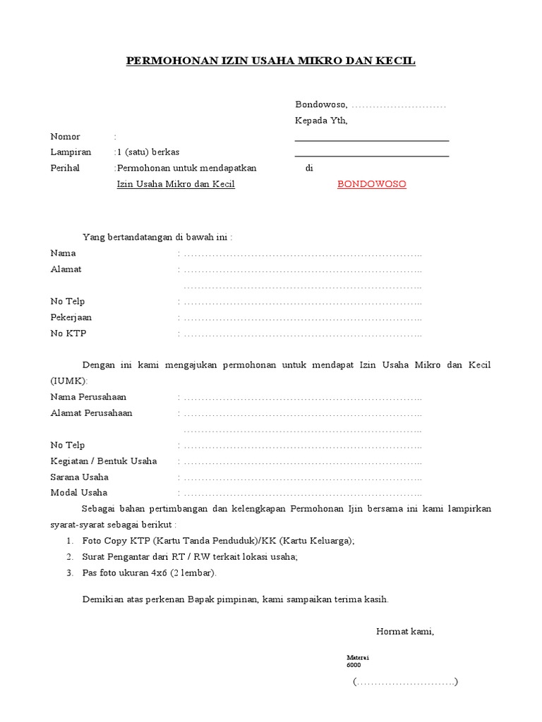 Permohonan Izin Usaha Mikro dan Kecil | PDF | Bisnis