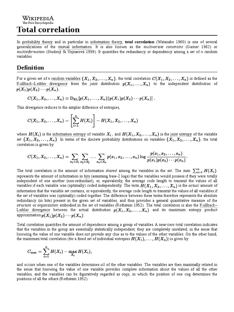 Total Correlation | PDF | Information Age | Measure Theory