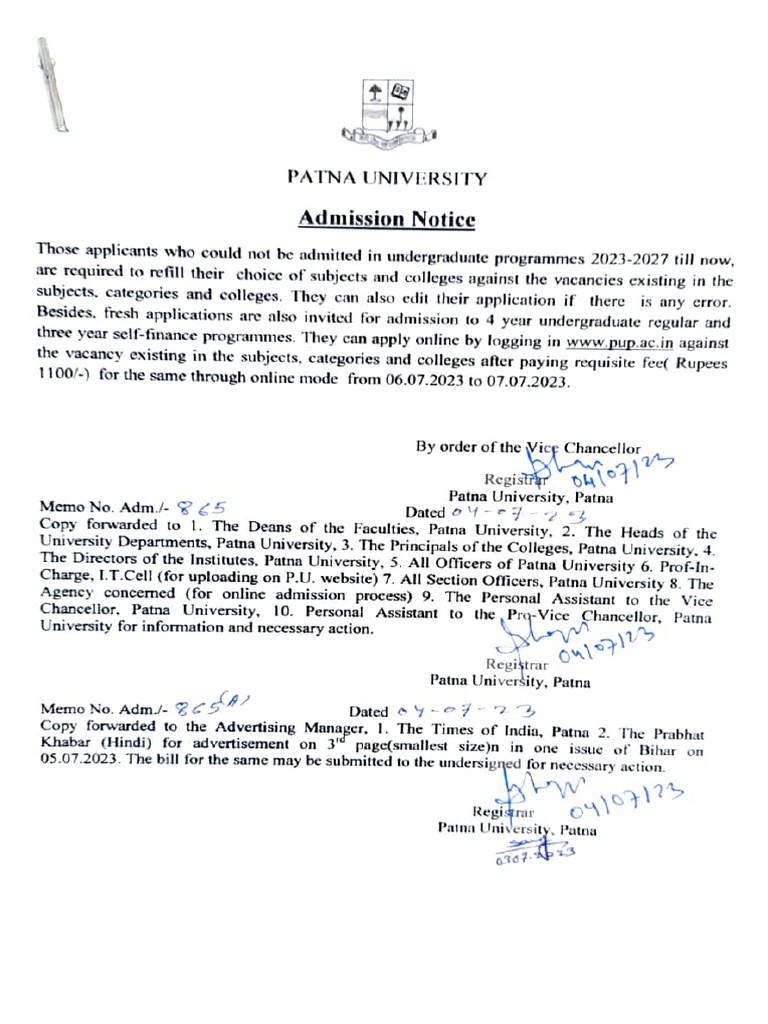 Notice Regarding Correction of Submitted Form or Fresh Application For ...