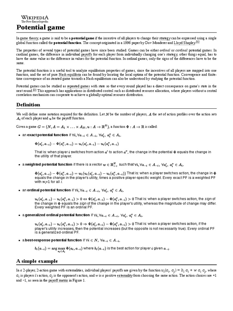 Potential Game | PDF | Mathematical Economics | Gaming