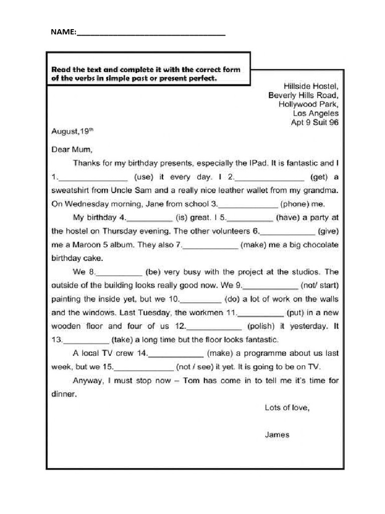 Simple Past Tense Letter Worksheet | PDF