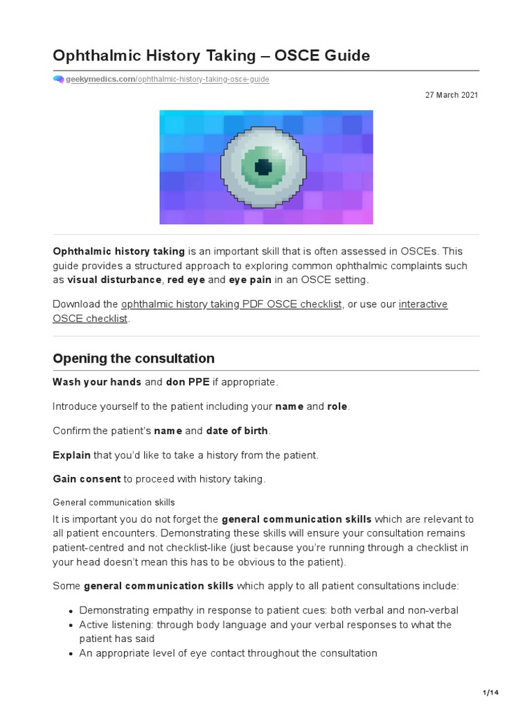 Ophthalmic History Taking OSCE Guide | PDF Ophthalmic History Taking OSCE Guide | PDF