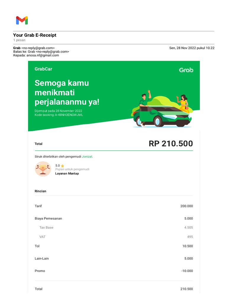 E-Receipt GrabCar 28 Nov 2022 | PDF