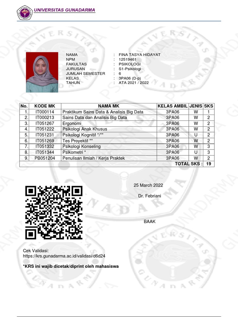 KRS Semester 6 - Fina Tasya Hidayat | PDF