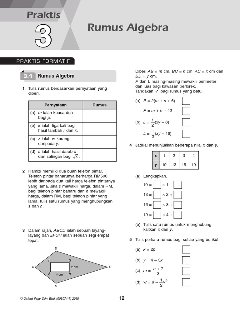 Latihan Matematik Tingkatan 2 Bab 3 | PDF