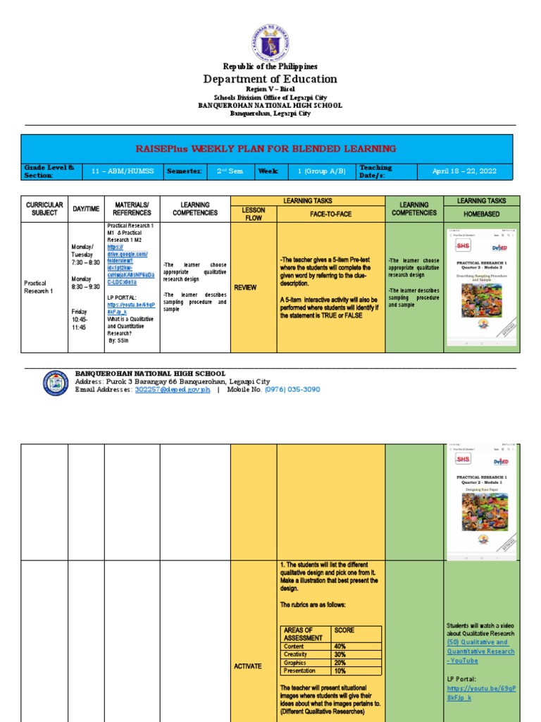 Blended Learning Plan for Practical Research | PDF | Sampling ...