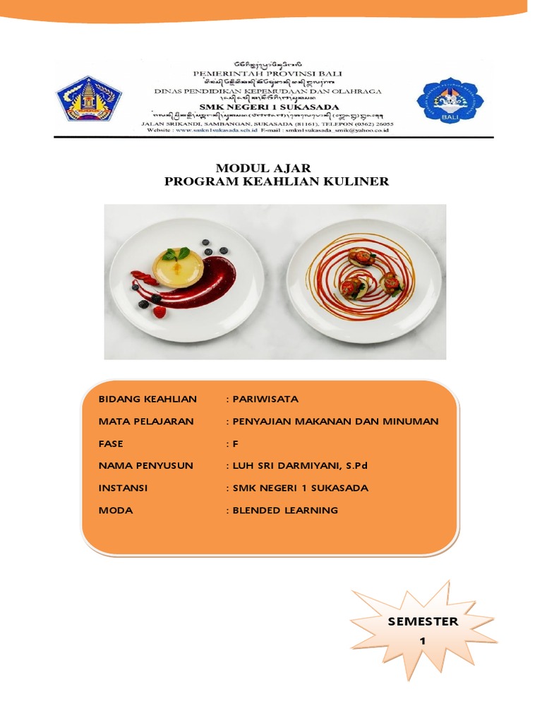 Modul Penyajian Makanan Dan Minuman Fase F SMK N 1 Sukasada | PDF