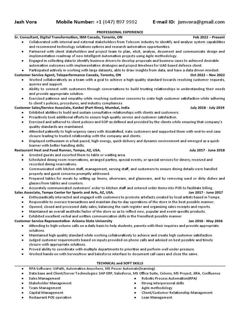 Jash Vora Resume F&B | PDF