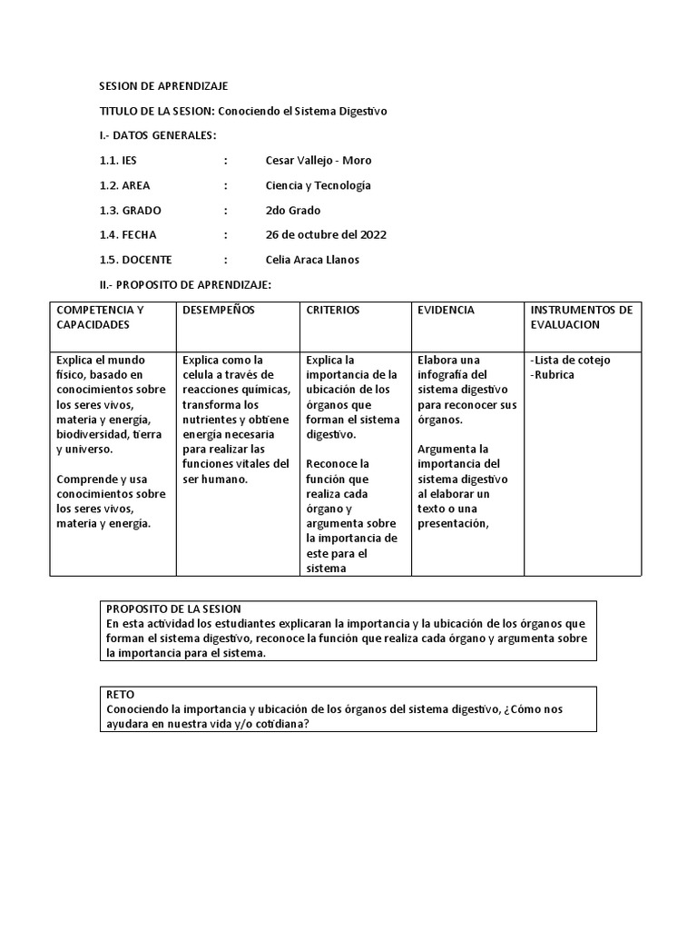 SESION DE APRENDIZAJE Primera Visita | PDF | Aprendizaje | Ciencia cognitiva