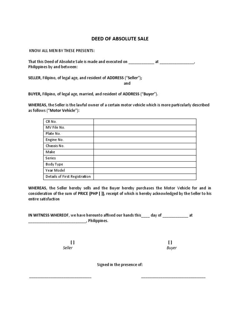 Sample DOAS For Sale of Motor Vehicle | PDF