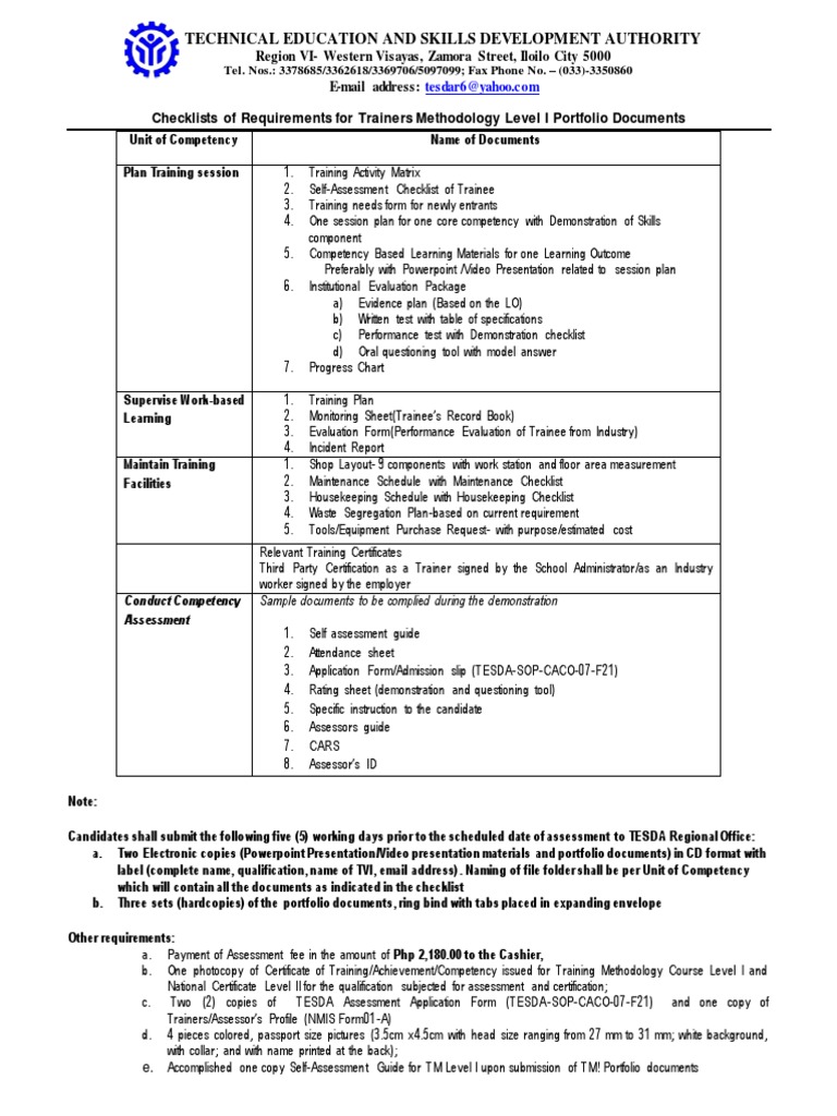 Checklist Requirements for TM 1Porfolio | PDF