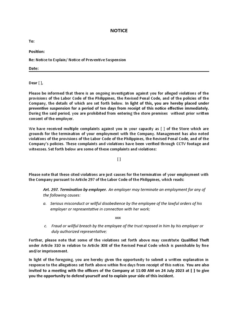 Notice To Explain Format | PDF