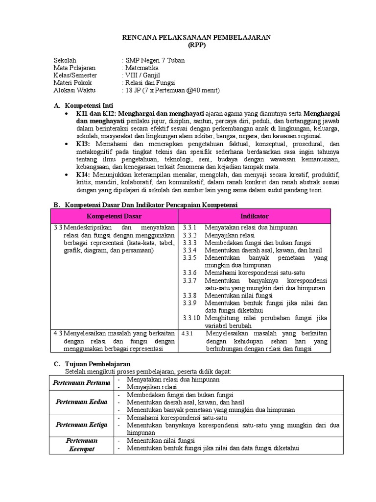 RPP Bab 3 Relasi Dan Fungsi | PDF | Komputer