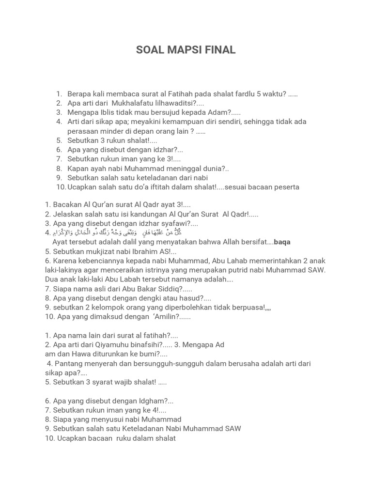 Arti dan Soal Final Exam MAPSI | PDF | Agama & Spiritualitas