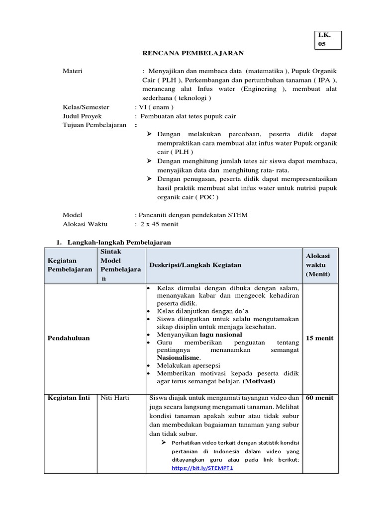 RPP PLH Dengan Pendekatan Stem | PDF
