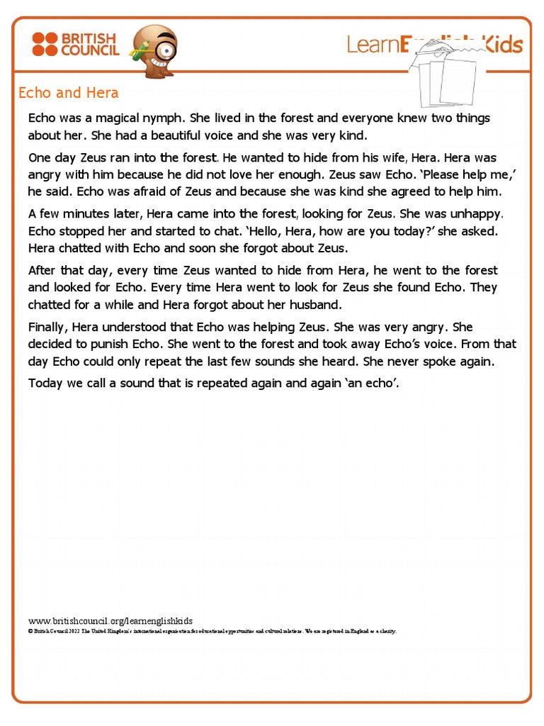 Reading Practice Echo and Hera Worksheet | PDF | Hera | Zeus