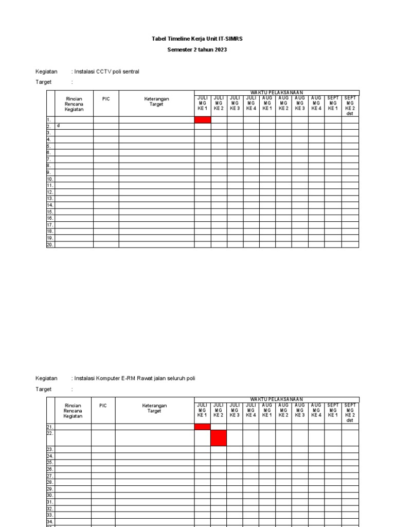 Tabel Timeline Kerja | PDF