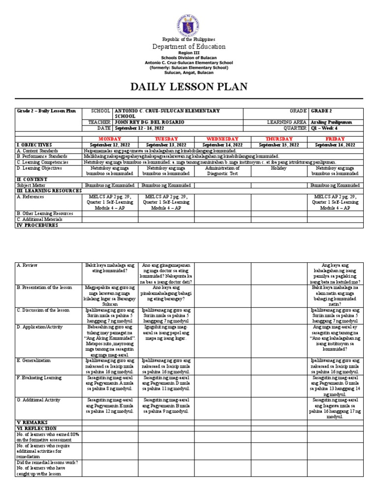 Daily Lesson Plan: Department of Education | PDF