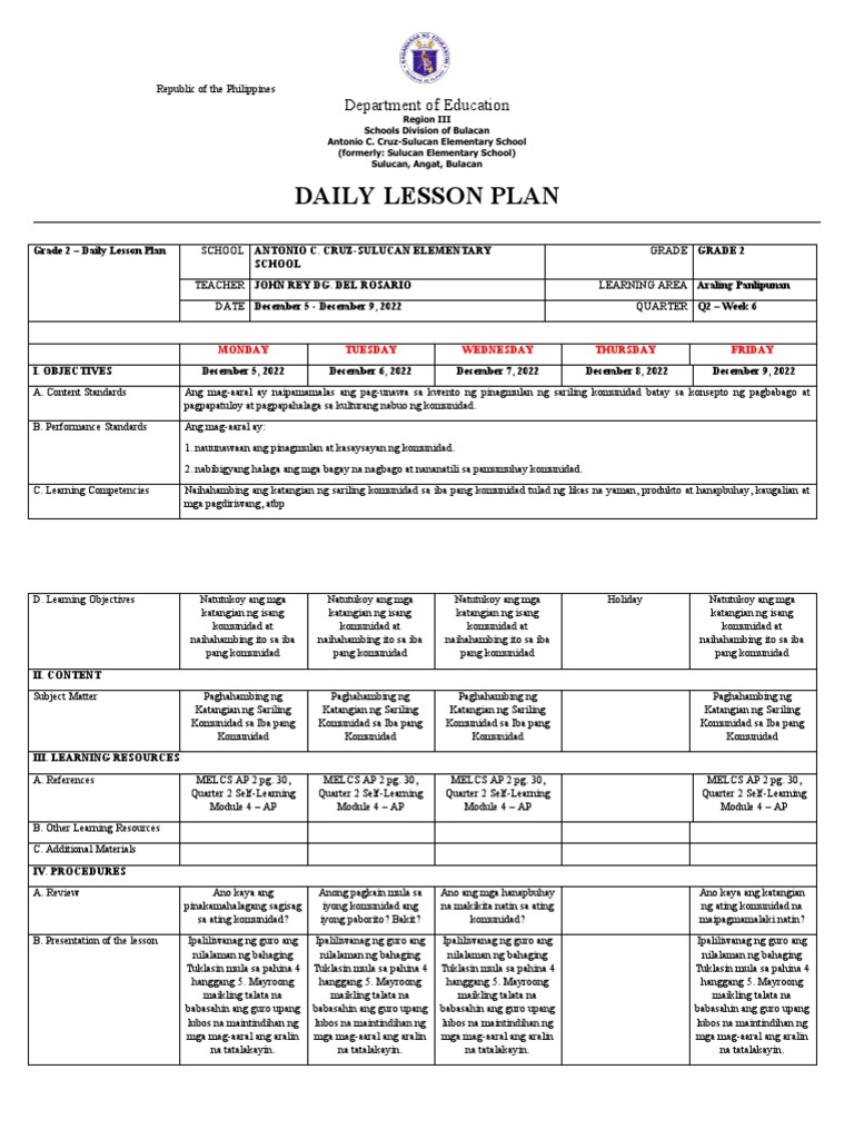 Daily Lesson Plan: Department of Education | PDF