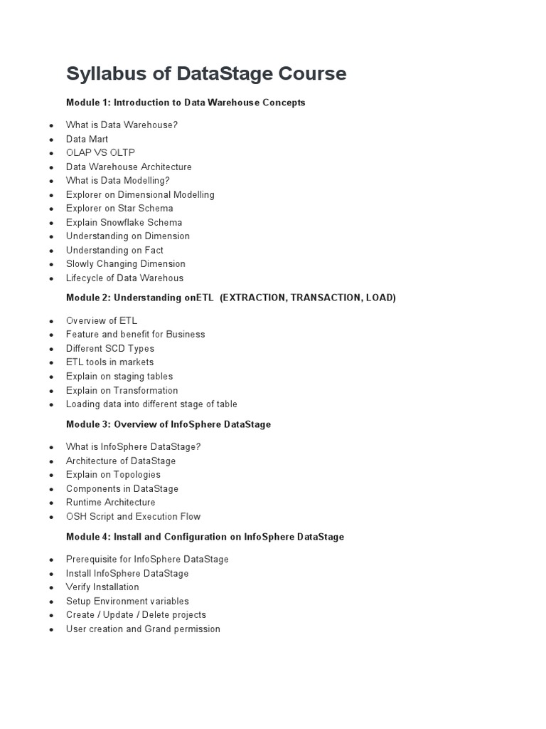 Syllabus of DataStage Course | PDF | Data Warehouse | Computer Programming