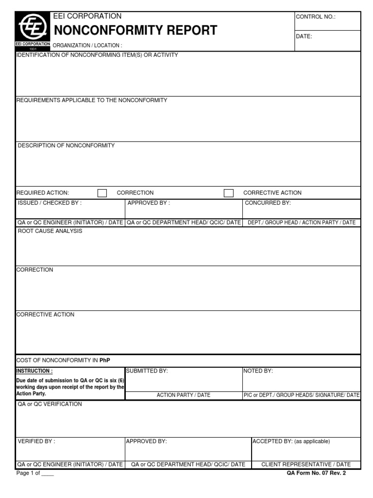 Nonconformity Report: Eei Corporation | PDF