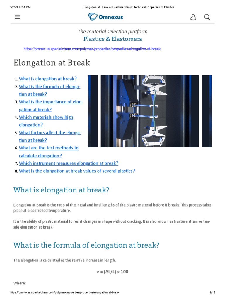 Elongation at Break in Plastics Explained | PDF
