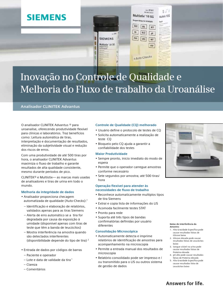 Folder CLINITEK Advantus | PDF | Proteínas