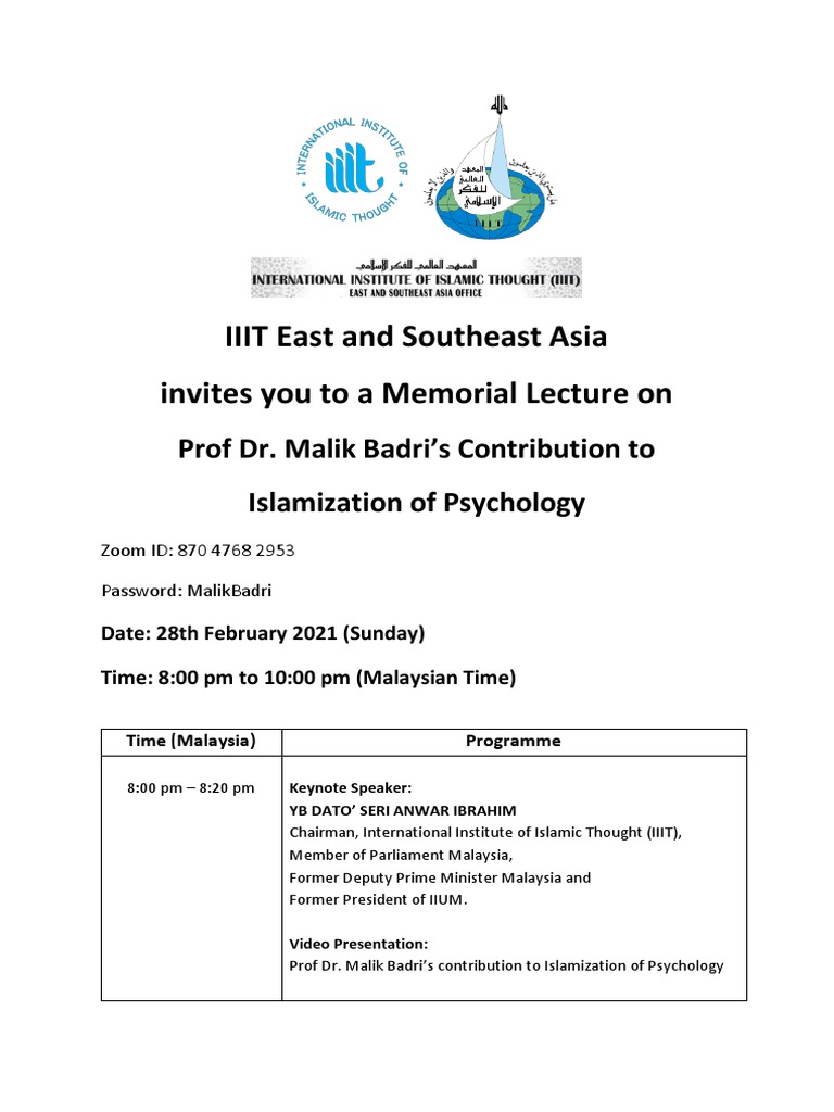 Iiit Memorial Lecture On Malik Badri 2021 | PDF