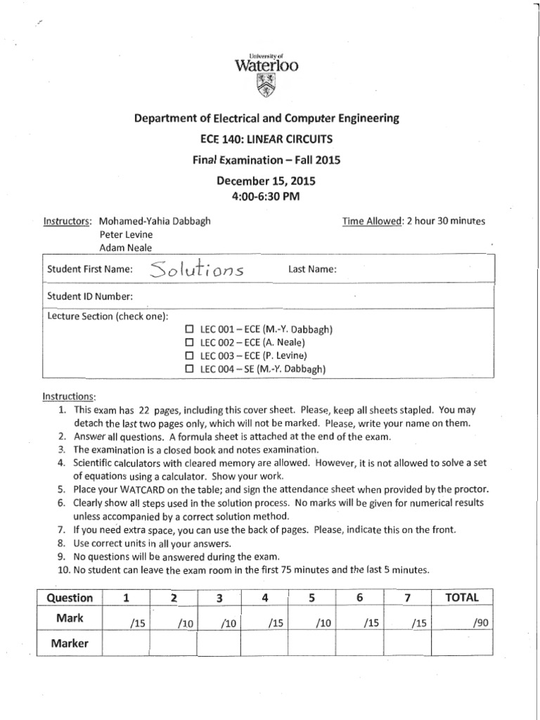 F15 ECE140 Final-Solutions | PDF