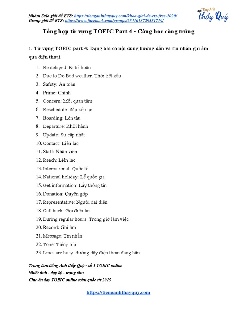 T NG H P T V NG TOEIC Part 4 | PDF