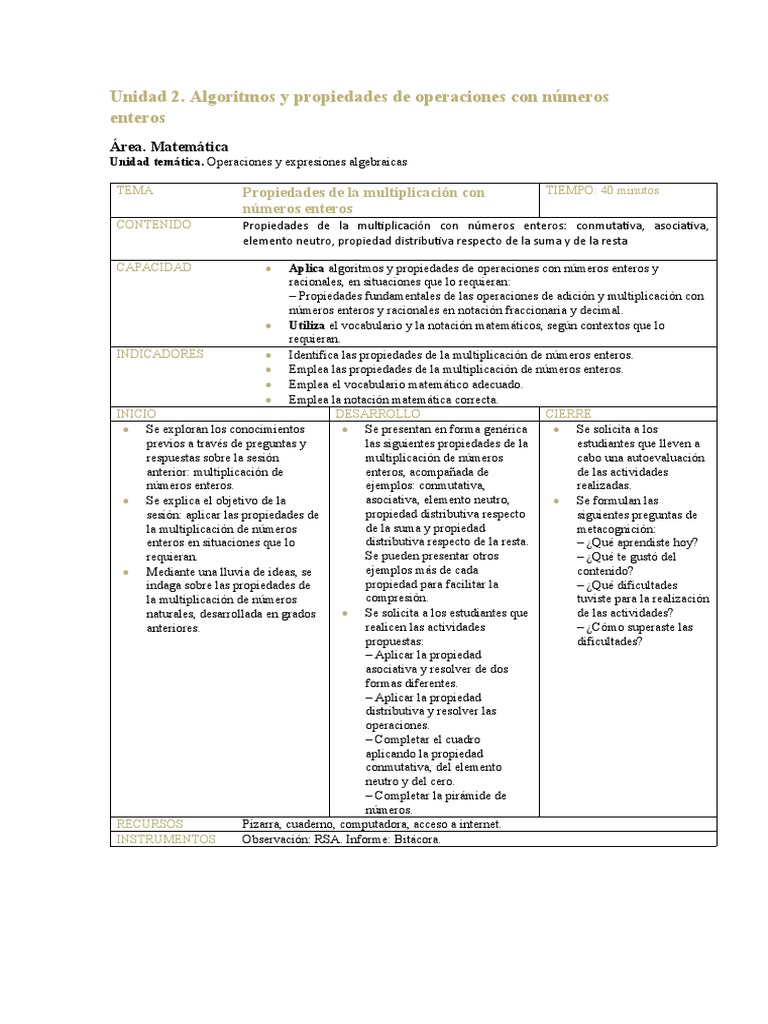 g7 U2 Mat 5 Plandiario | PDF | Números | Multiplicación