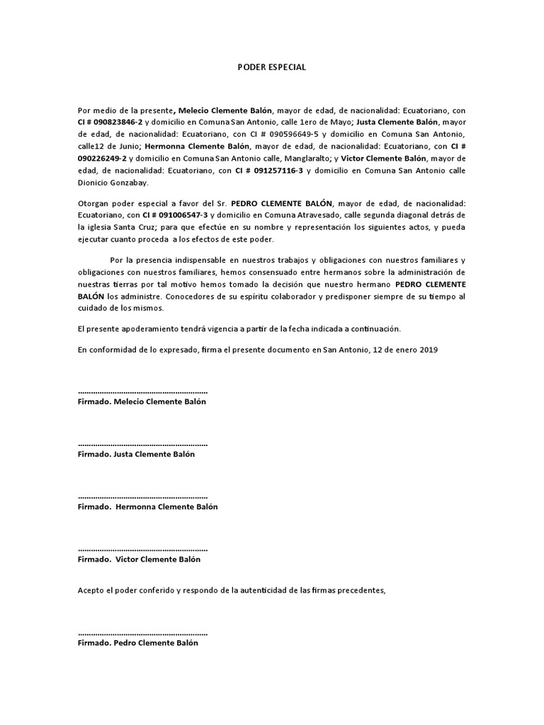 PODER ESPECIAL Orgado para HERMANO | PDF