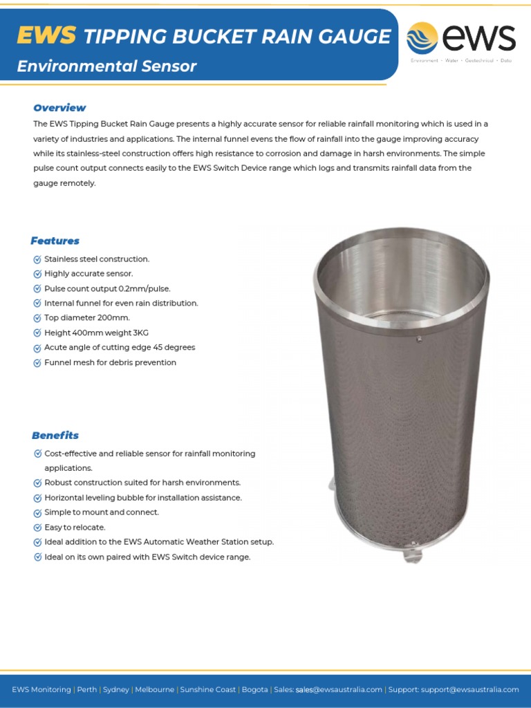 EWS SENSOR Tipping Bucket Rain Gauge | PDF