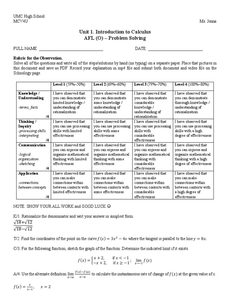 AFL (O) - Problem Solving (Unit 1) | PDF
