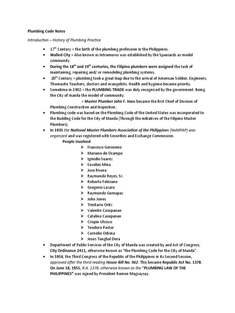 Plumbing Code Notes | PDF | Plumbing | Water