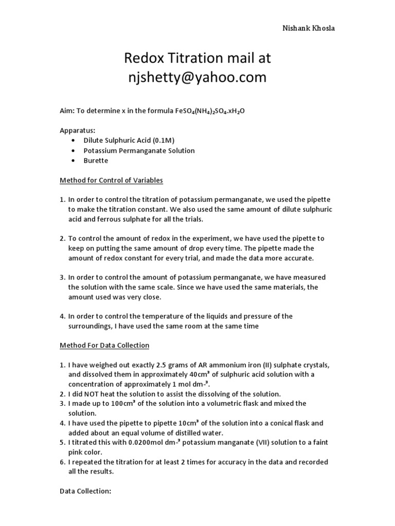 Redox Titration | PDF