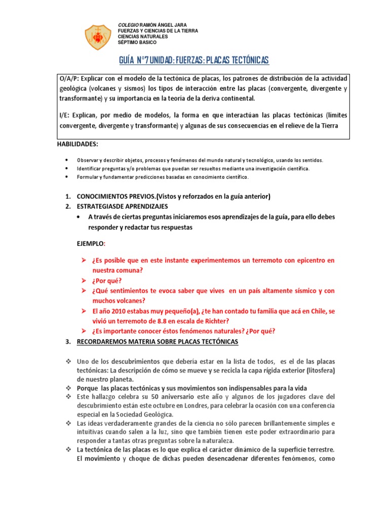 Guia N°7 Tectonica de Placas | PDF | Placas tectónicas | Temblores