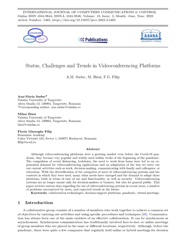 Status Challenges and Trends in Videoconferencing | PDF | Videotelephony | Web Conferencing