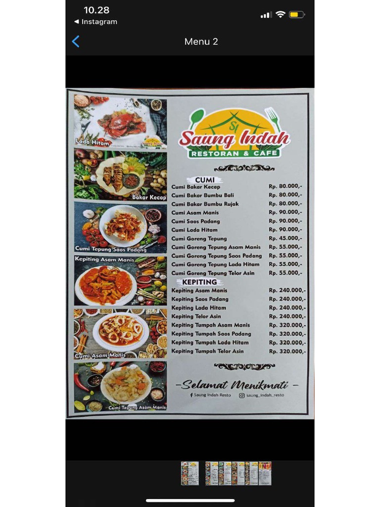 Daftar Menu - Saung Indah Resto | PDF