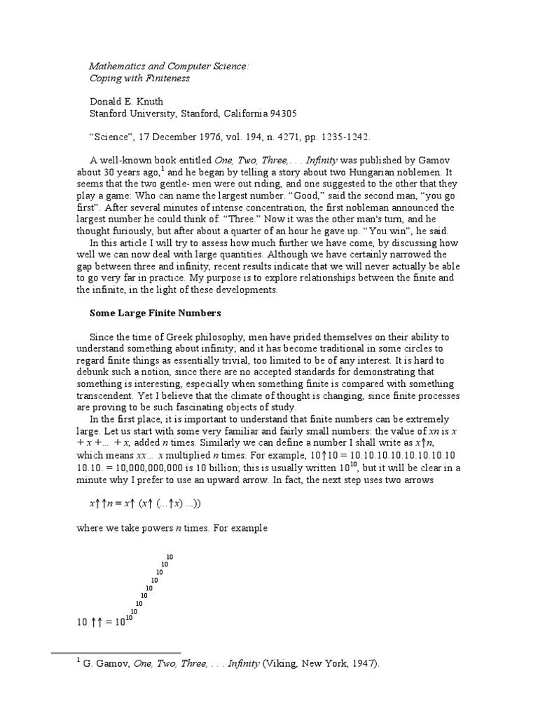 KNUTH, Donald E. Mathematics and Computer Science - Coping With ...